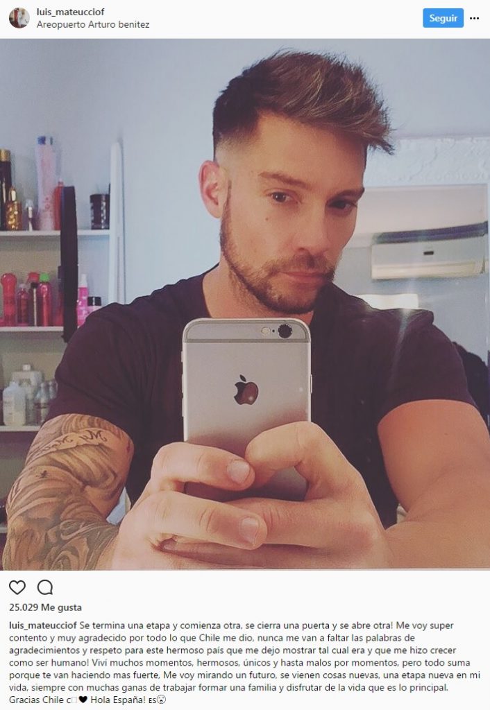 Luis Mateucci se despide de Chile con emotivo mensaje en redes sociales