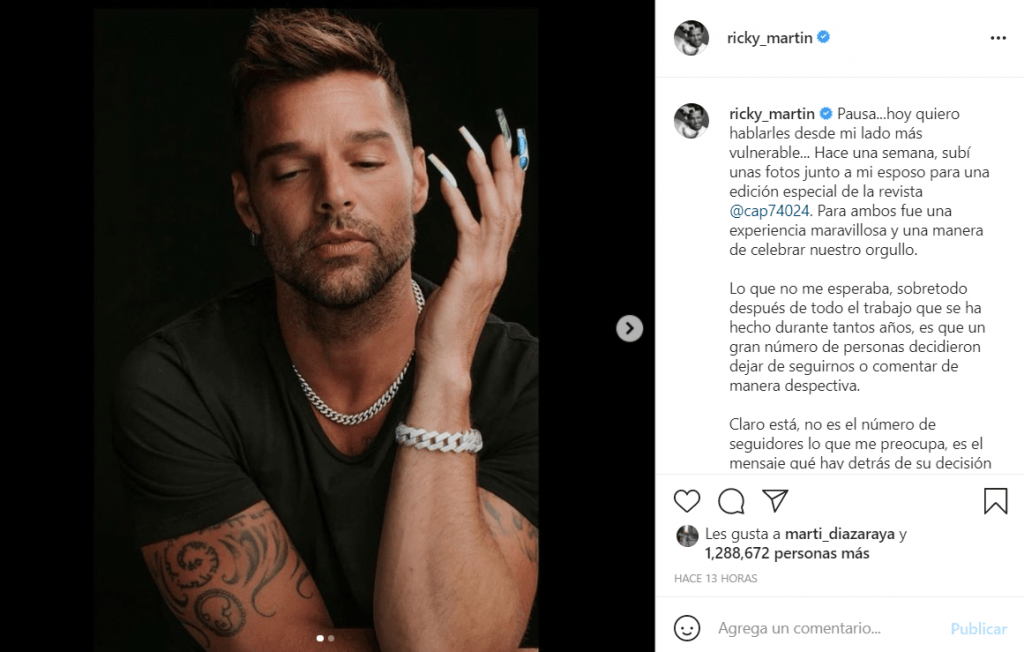 Ricky Martin compartió potente reflexión en redes sociales