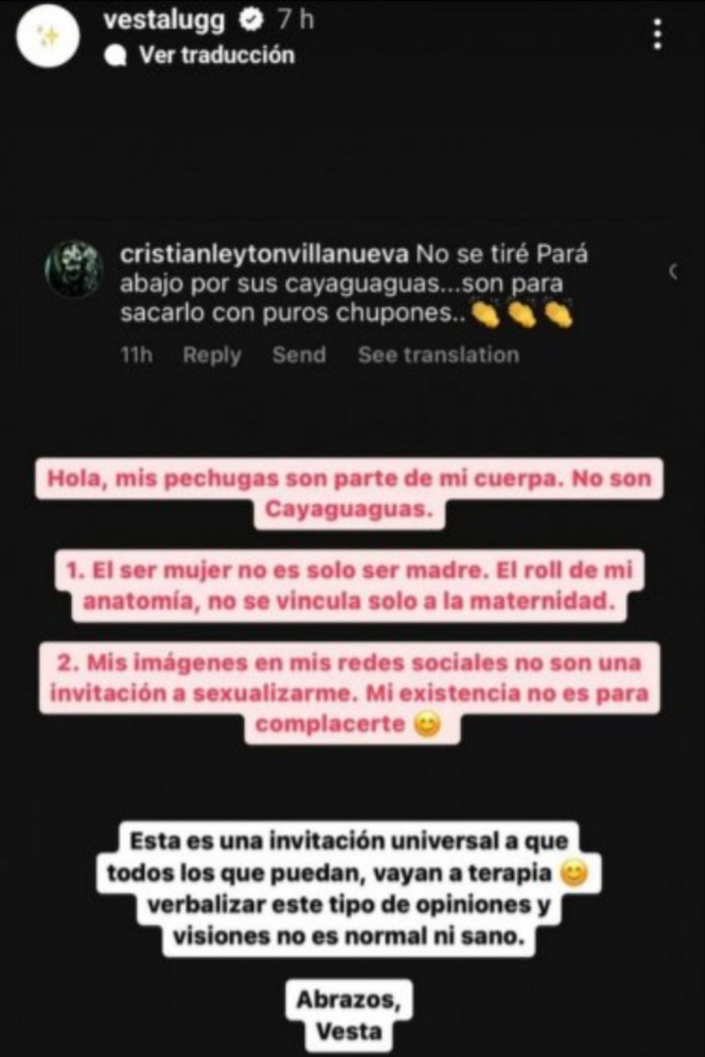 “No son una invitación a sexualizarme”: Vesta Lugg responde enfurecida a crítica sobre su cuerpo