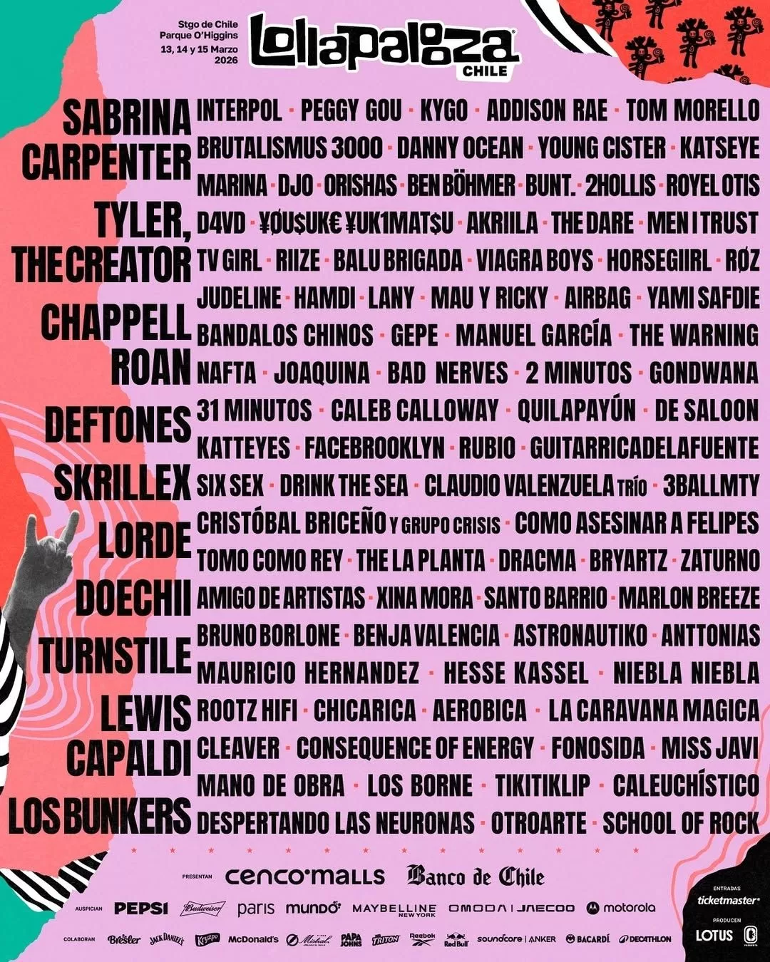 Lollapalooza Chile 2026: fechas, horarios, artistas confirmados y line up por día